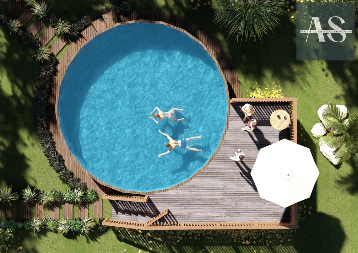 Poolside Paradise: Premium 17'x20' Deck Blueprint for Your Dream 24 ...