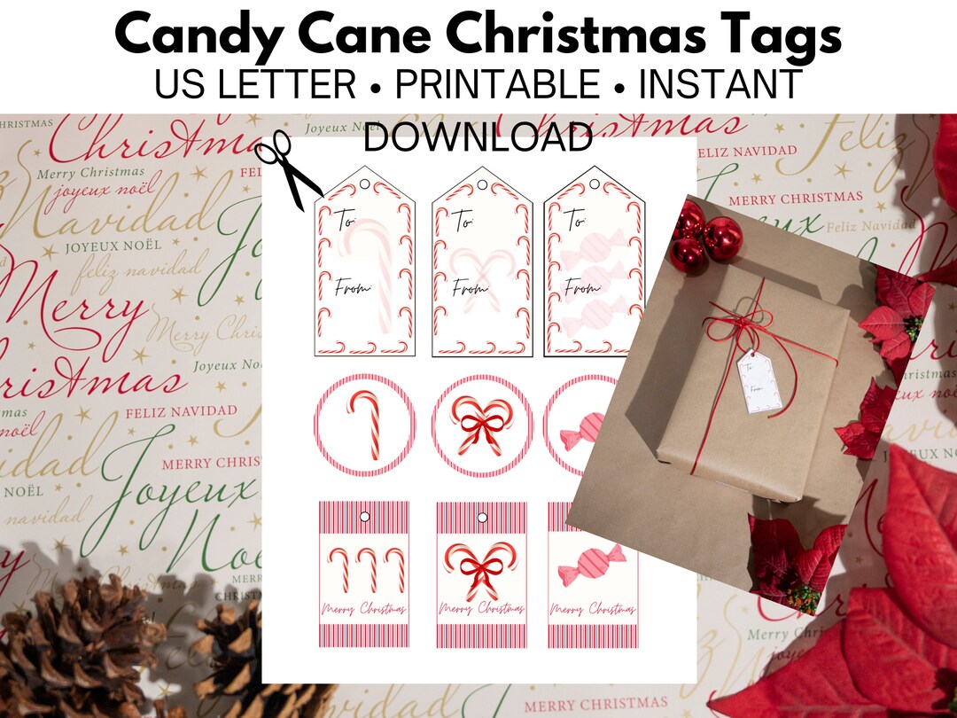 Candy Cane Christmas Tags - Etsy