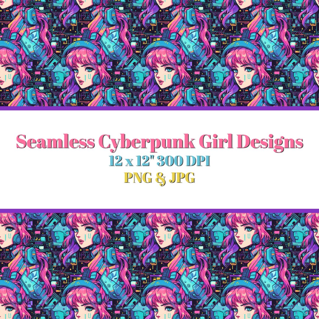 Cyberpunk Girl Digital Paper | Cyber Texture | Cyberpunk Vibrant ...