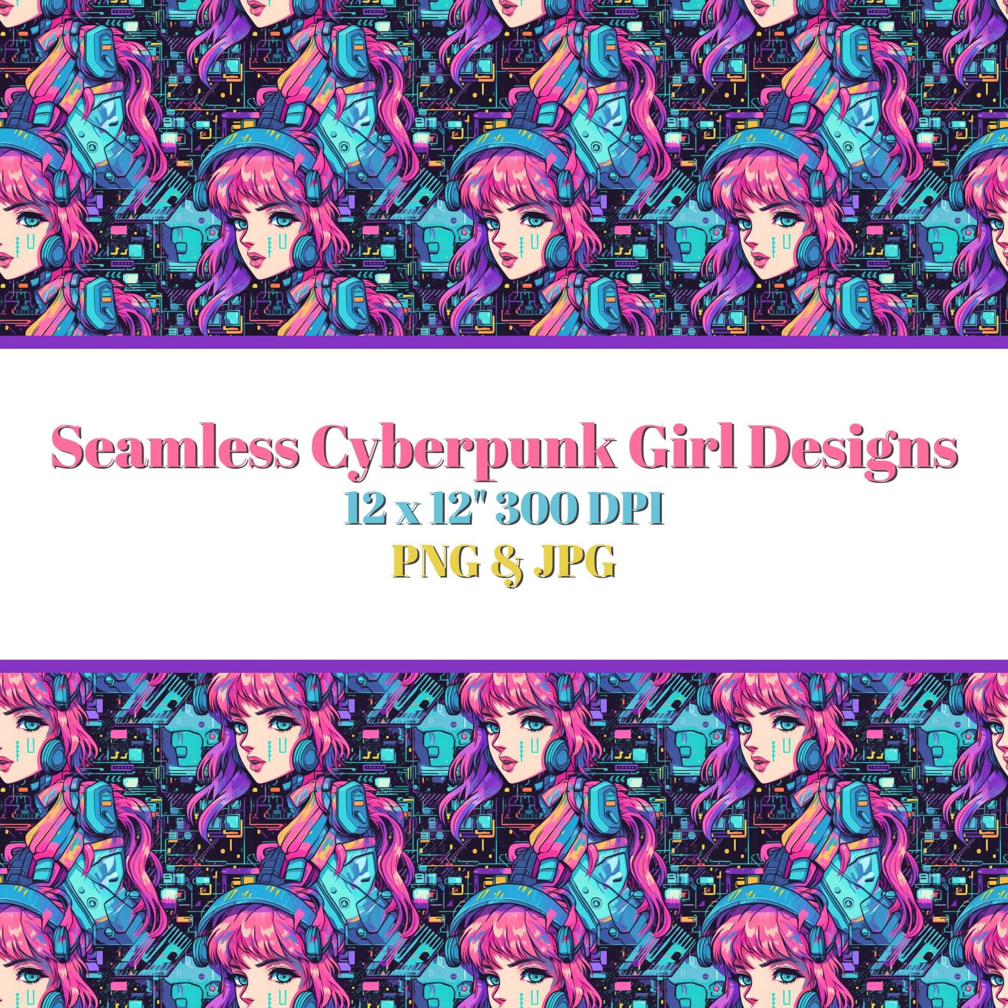 Cyberpunk Girl Digital Paper | Cyber Texture | Cyberpunk Vibrant ...