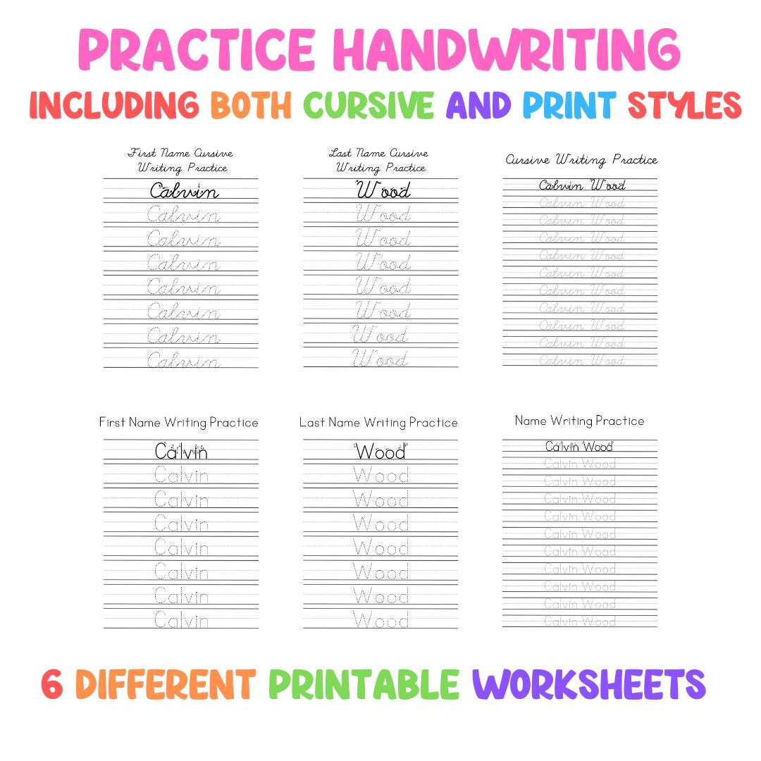 Personalized Handwriting Practice Worksheets | 6 Custom Name Tracing ...