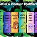 Set of 6 Dinosaur Bookmarks, Dinosaur Bookmarks, Digital Bookmarks to ...