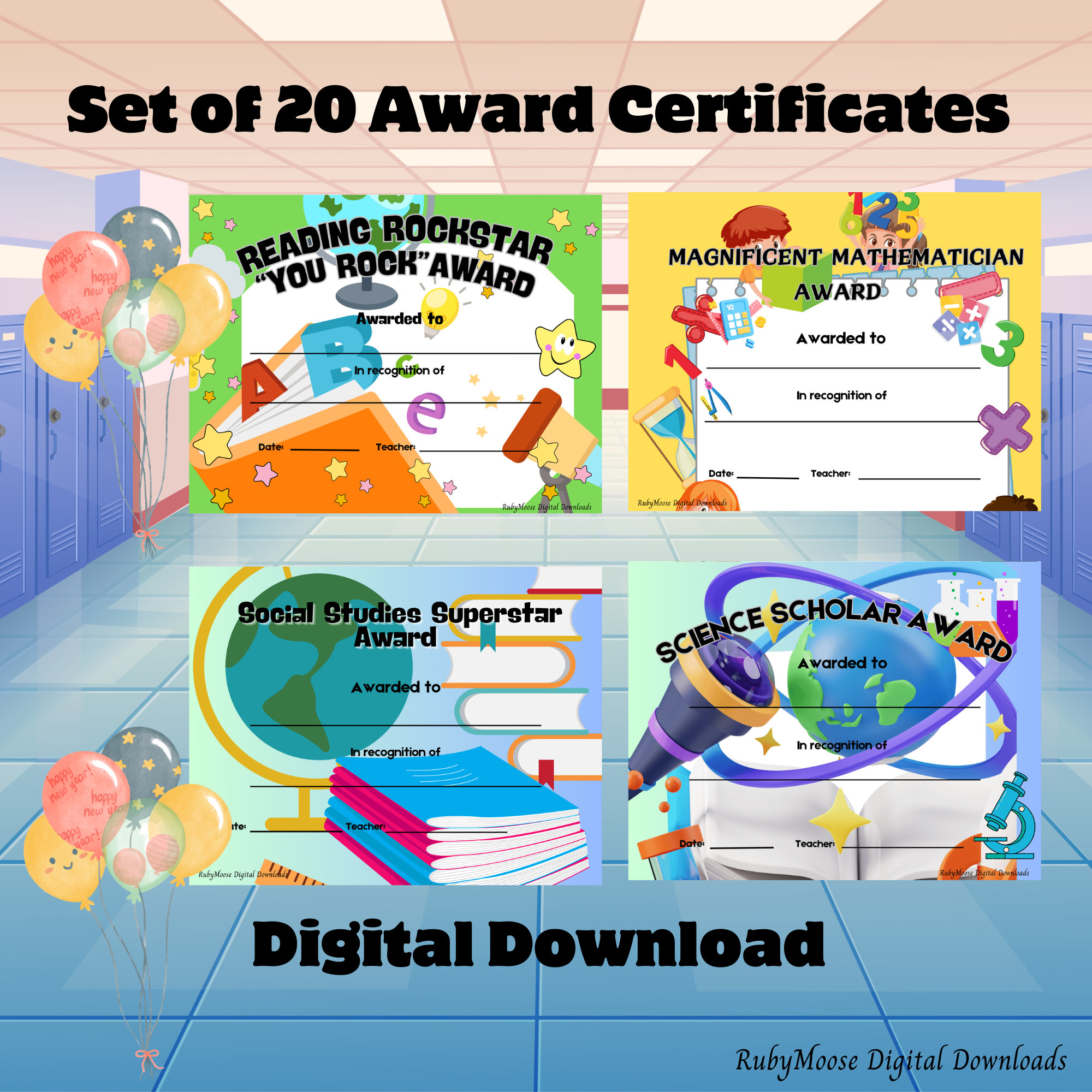 Set of 20 Award Certificates for Elementary School Students, Awards for ...