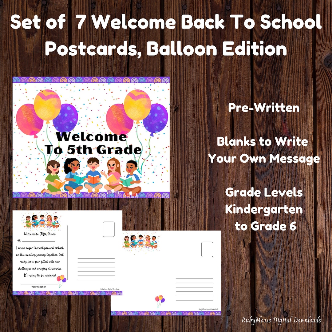 Set of 7 Welcome Back to School Postcards, Balloon Edition, Printable ...