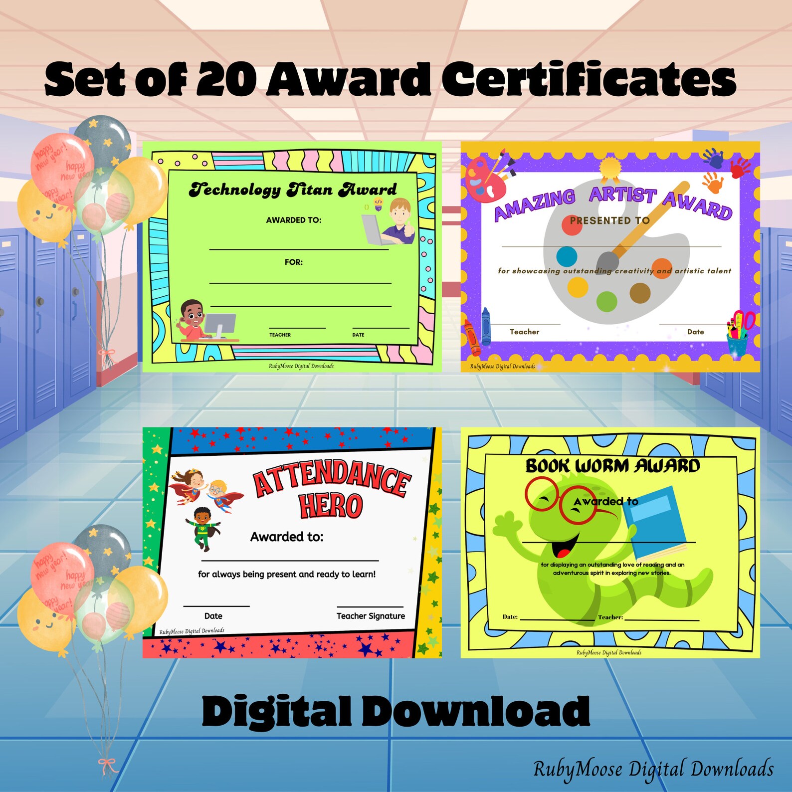 Set of 20 Award Certificates for Elementary School Students, Awards for ...