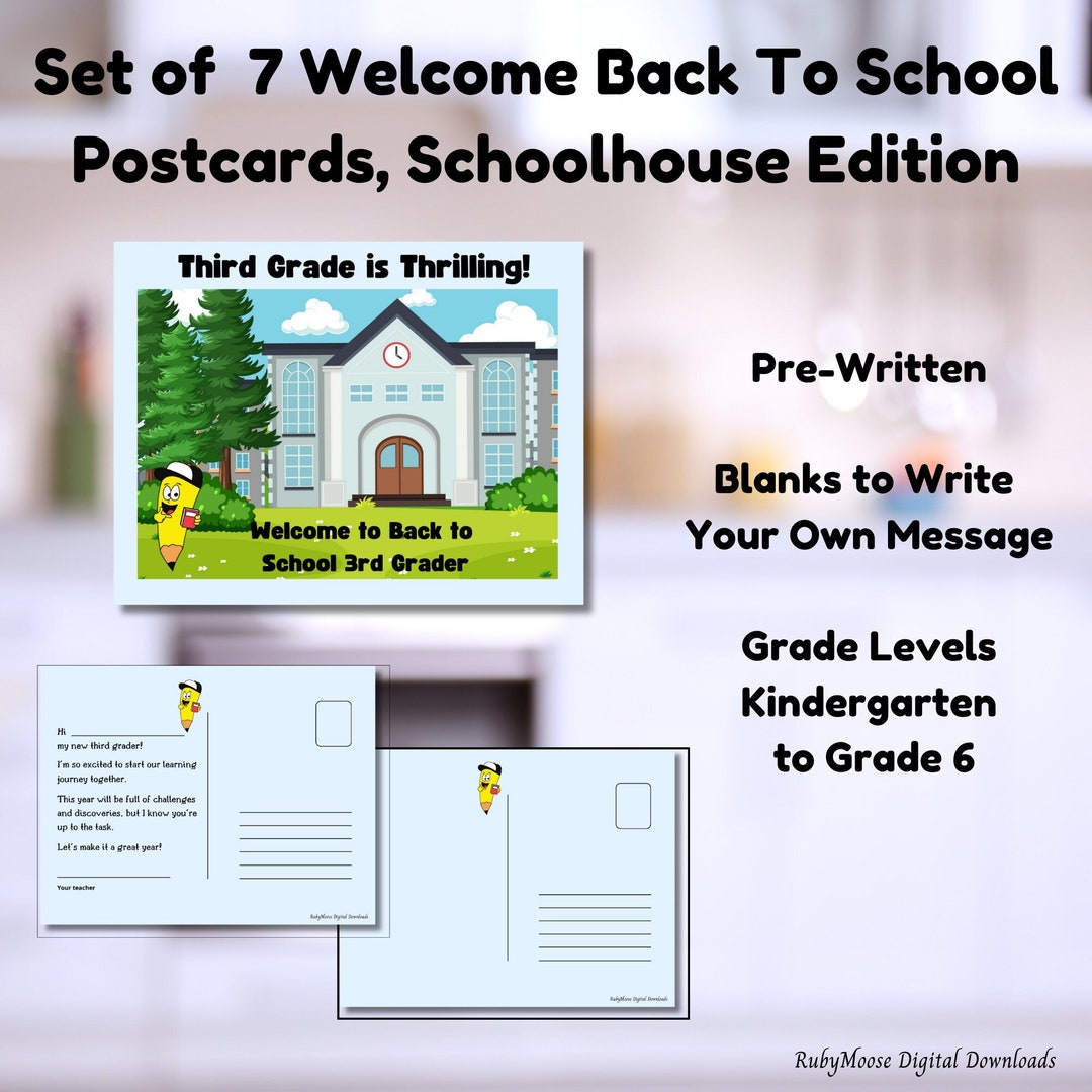 Set of 7 Welcome Back to School Postcards, Kindergarten to 6th Grade ...