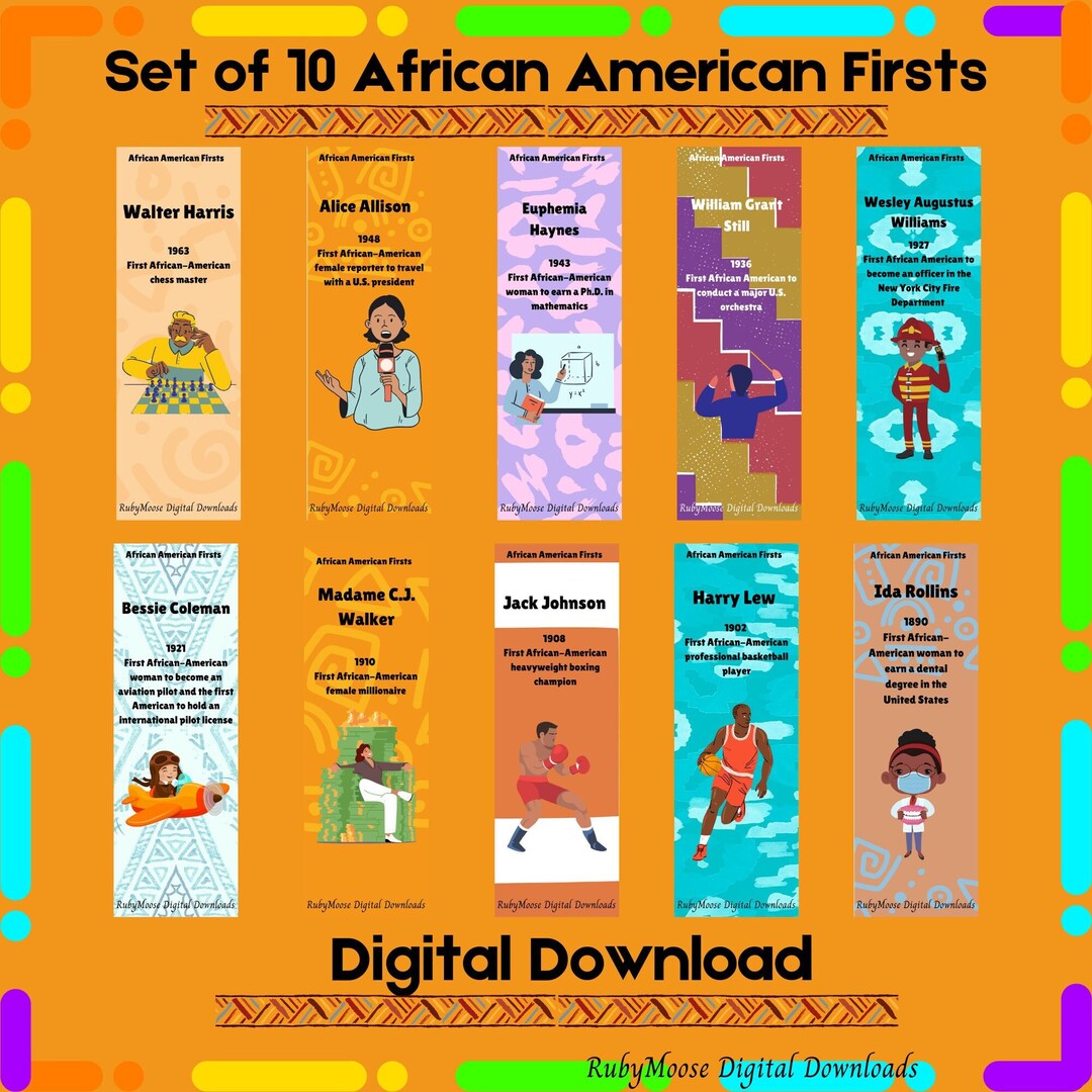 Set of 10 African American Firsts Bookmarks, Bookmarks to Download ...