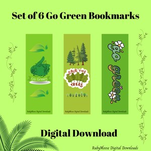 Set of 6 Go Green Bookmarks, Go Green Bookmarks, Digital Bookmarks to ...