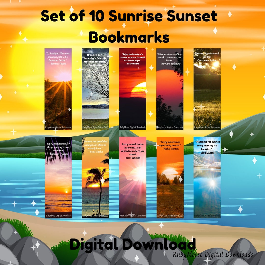 Set of 10 Sunrise Sunset Bookmarks, Sunrise Sunset Bookmarks, Bookmarks ...