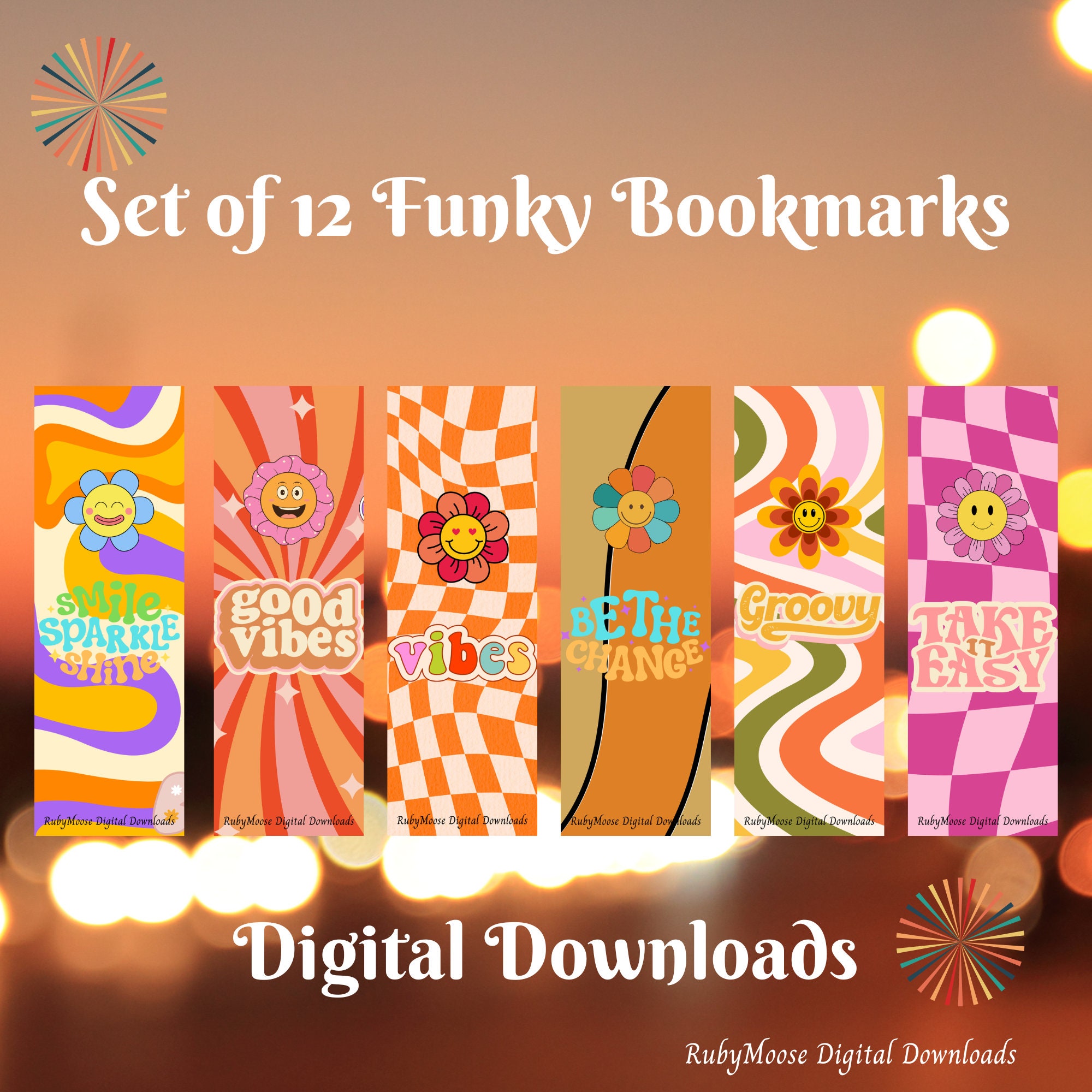 Set of 12 Funky Bookmarks, Funky Bookmarks, Digital Bookmarks to ...