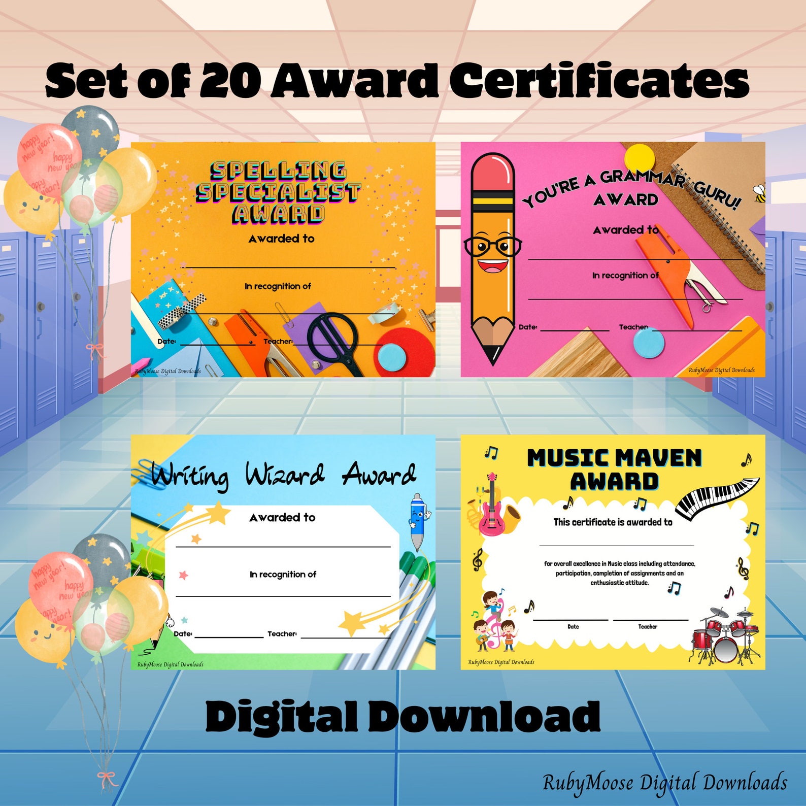 Set of 20 Award Certificates for Elementary School Students, Awards for ...