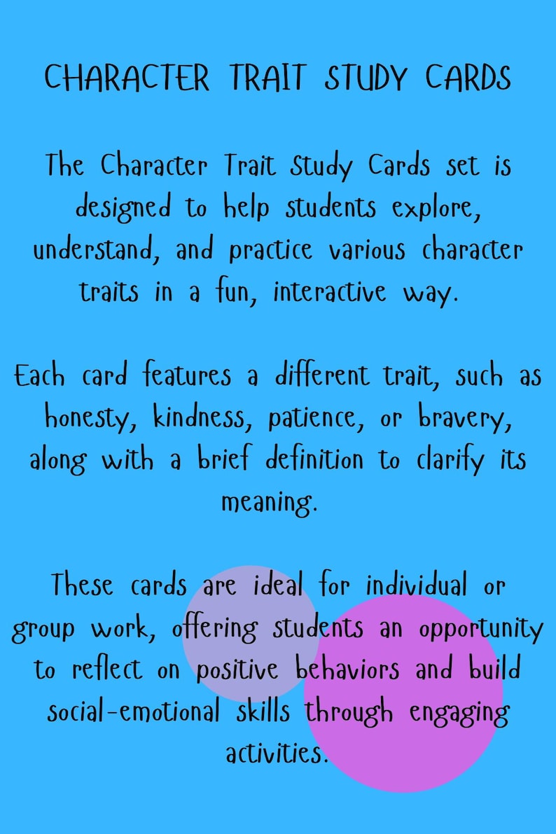 Character Traits Study Cards With Tasks - Etsy