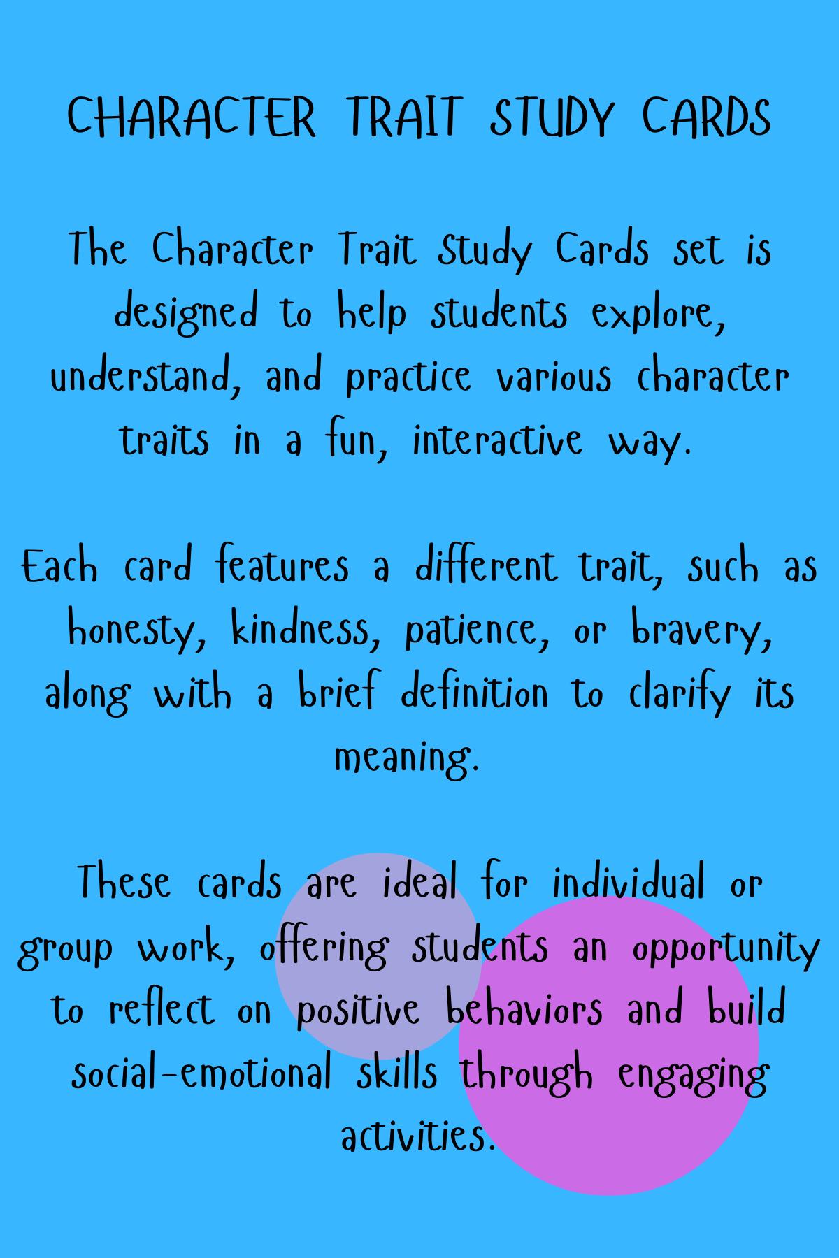 Character Traits Study Cards With Tasks - Etsy