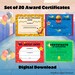 Set of 20 Award Certificates for Elementary School Students, Awards for ...