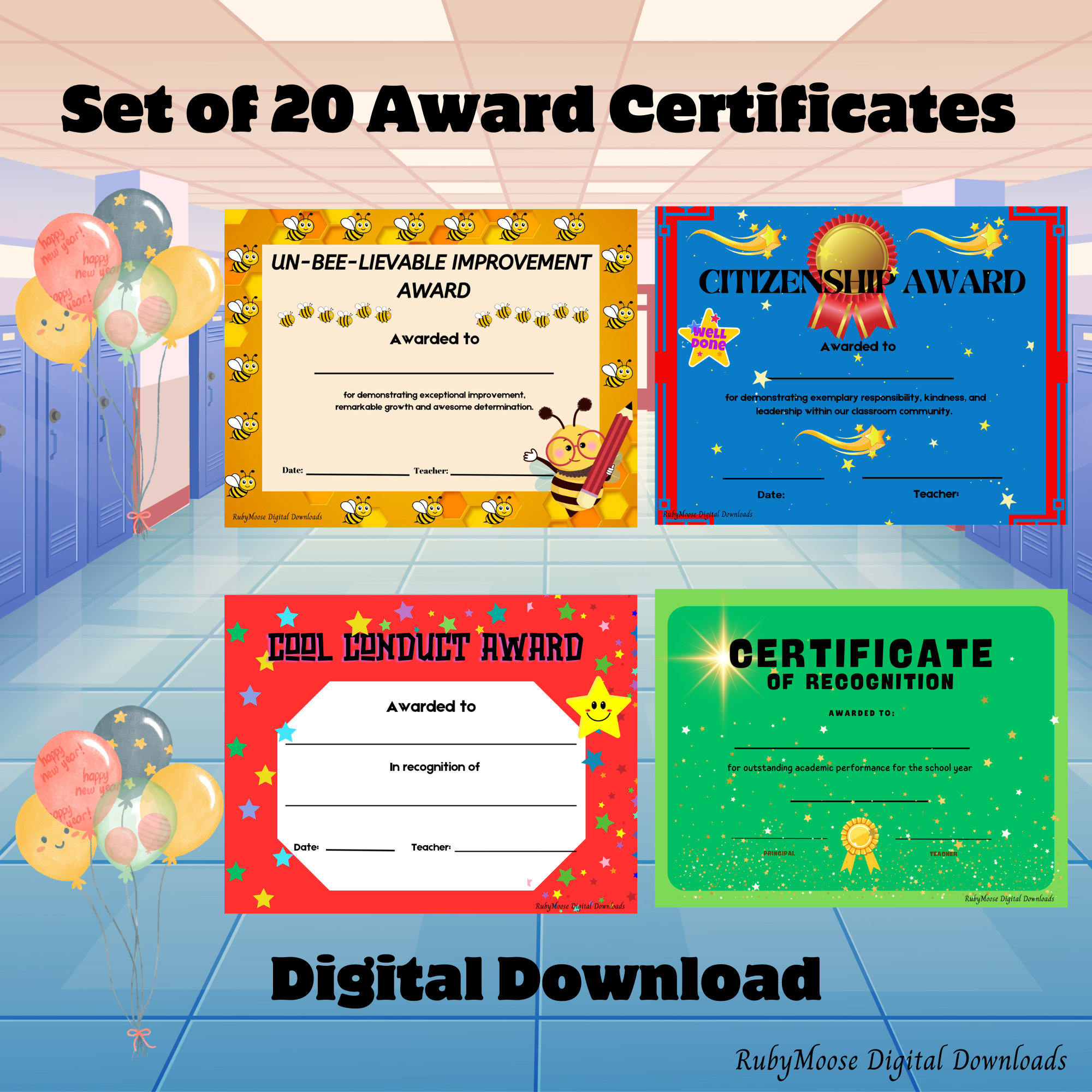 Set of 20 Award Certificates for Elementary School Students, Awards for ...