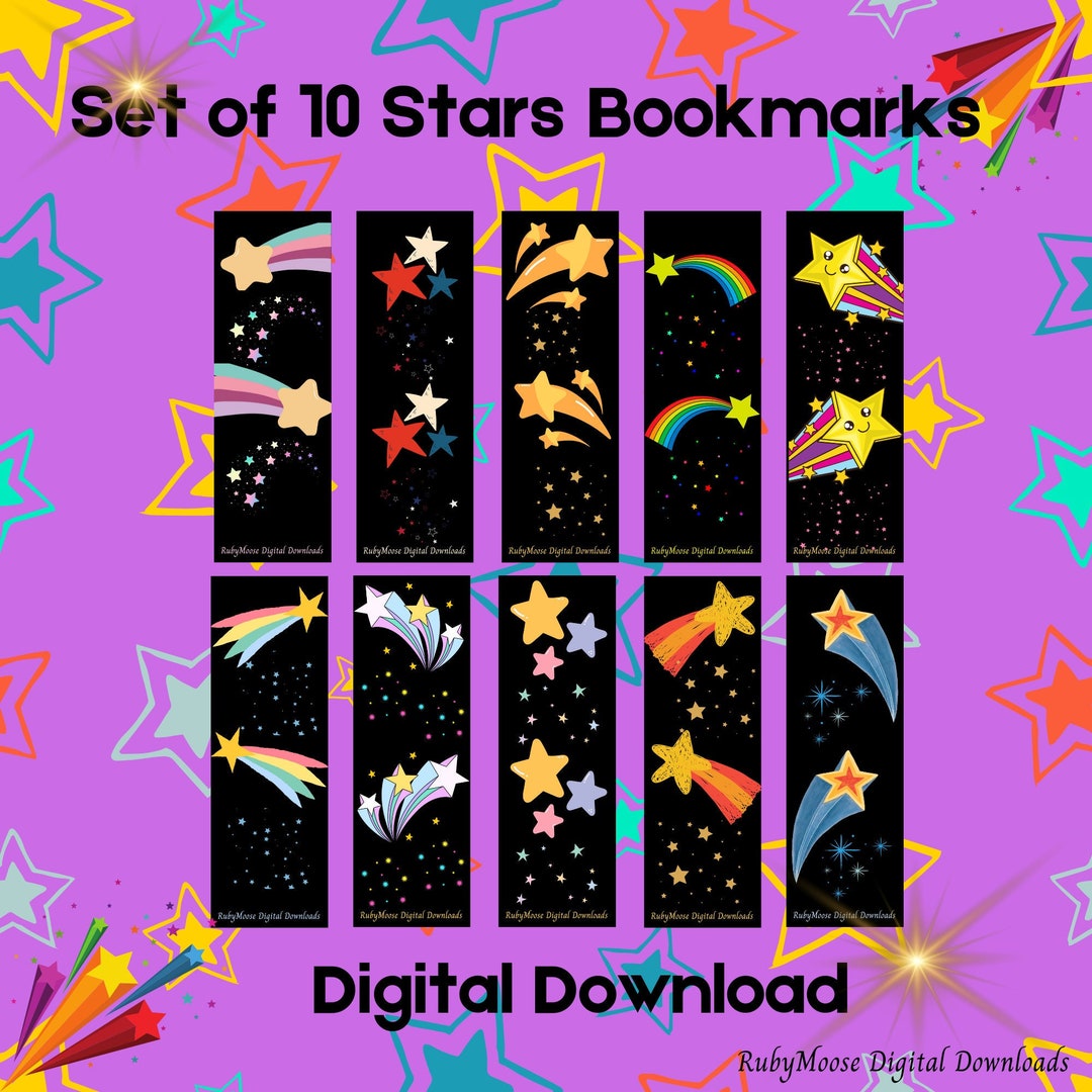 Set of 10 Star Bookmarks, Star Bookmarks, Bookmarks to Download - Etsy