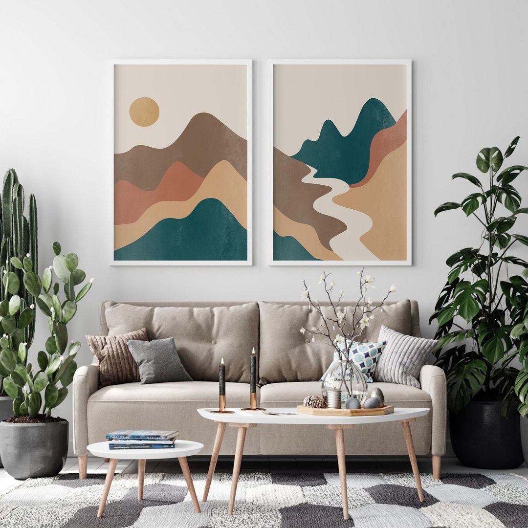 Terracotta Mountain Wall Art Print Set of 2, PRINTABLE Abstract ...
