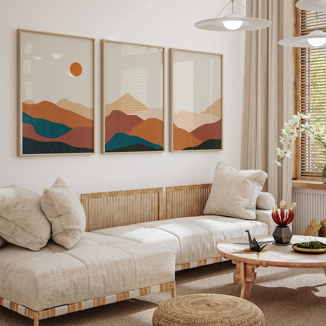 Terracotta Mountain Wall Art Print Set of 3, PRINTABLE Abstract ...