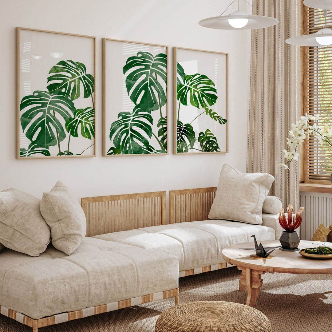 Monstera Leaves Print Set of 3, Botanical Print, Tropical Leaf Prints ...