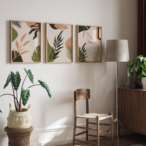 Boho Botanical Print Set of 3, Printable Abstract Botanical Print ...