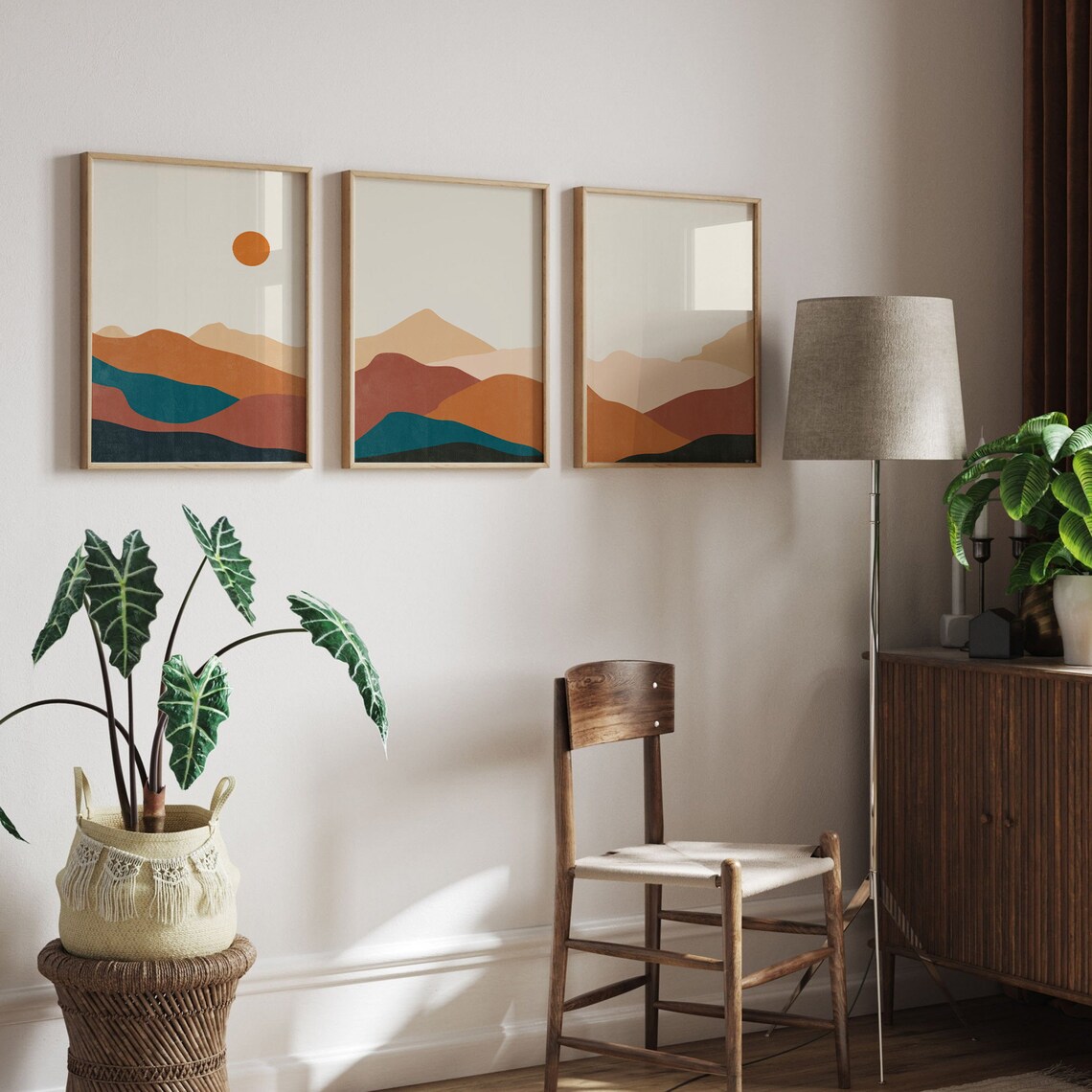 Terracotta Mountain Wall Art Print Set of 3, PRINTABLE Abstract ...