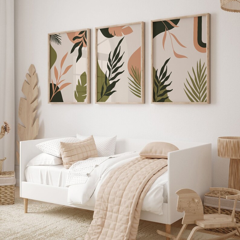 Boho Botanical Print Set of 3, Printable Abstract Botanical Print ...