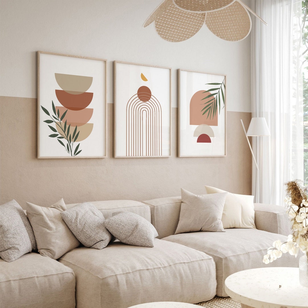 Boho Abstract Wall Art Prints Set of 3, Mid Century Modern Print, Boho ...