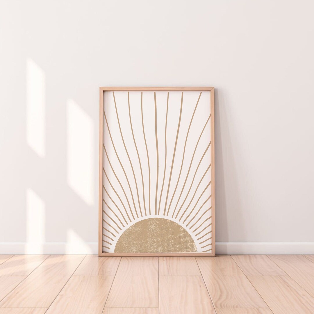 Boho Sun Print, Mid Century Modern Art, Sun Burst Illustration ...