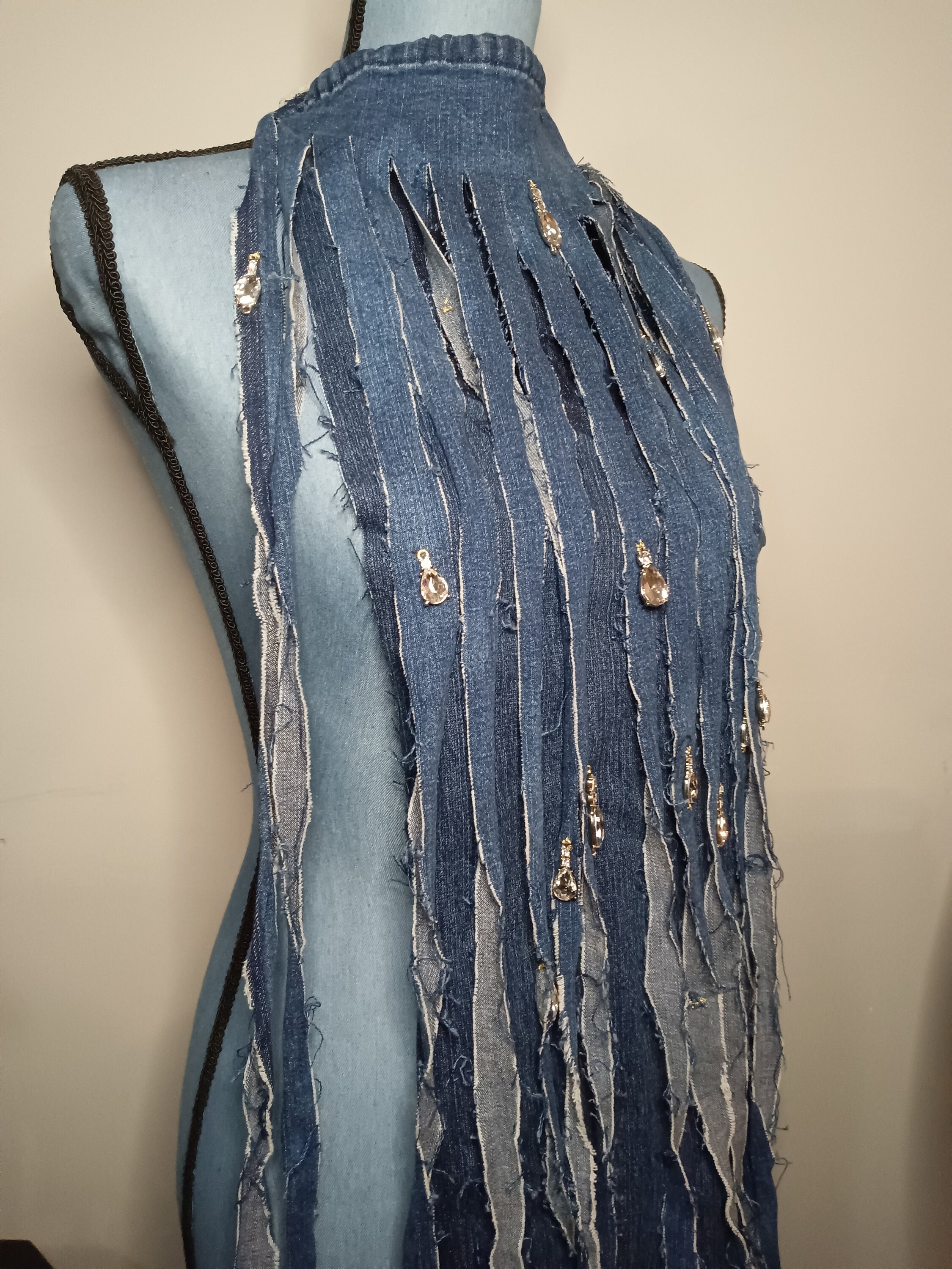 Edgy Denim Bling Bib Necklace Statement Design - Etsy