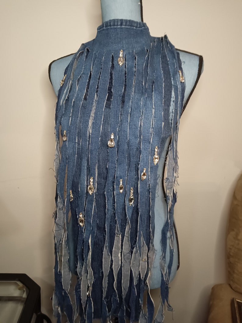 Edgy Denim Bling Bib Necklace Statement Design - Etsy