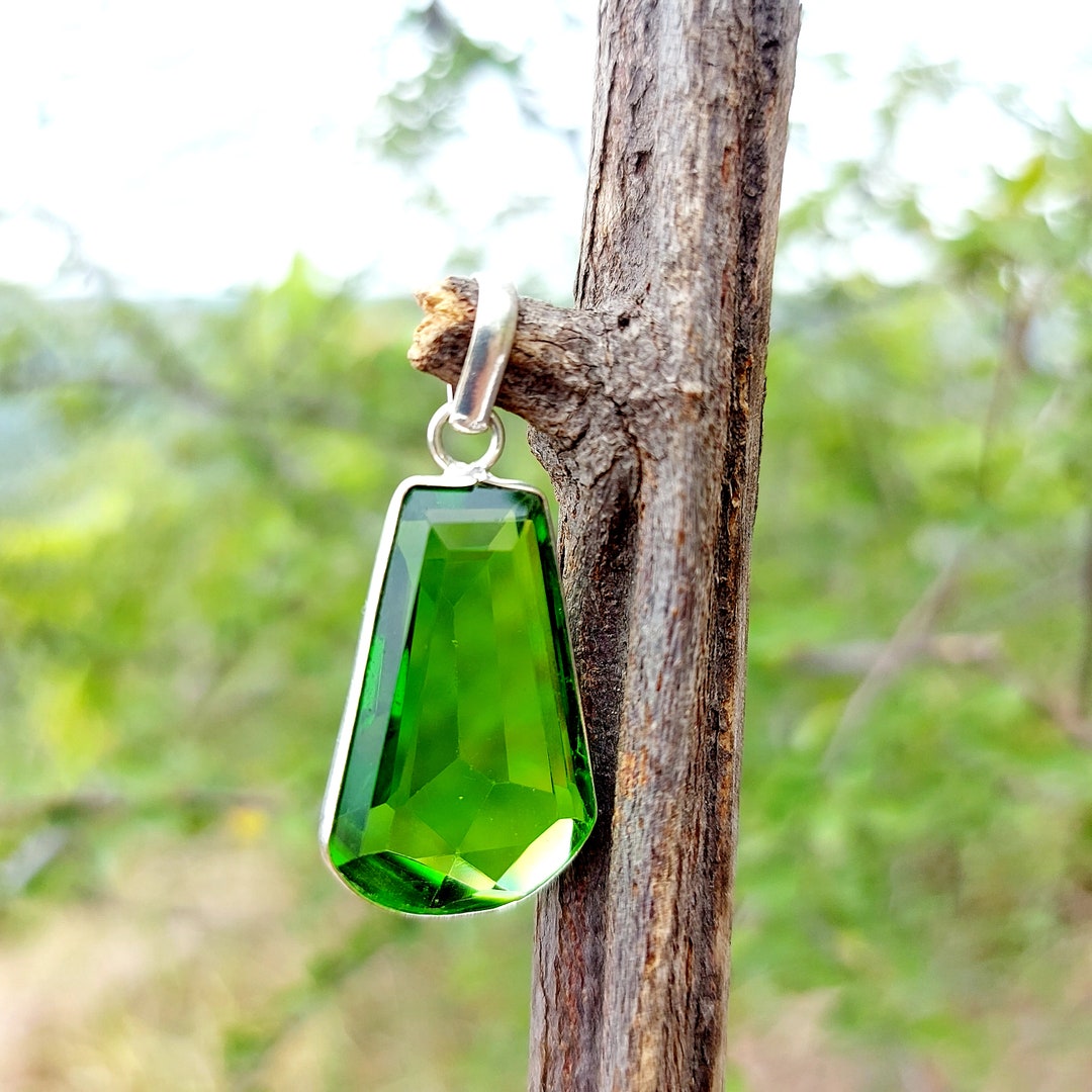 Fancy Cut Green Helenite Pendant May Birthstone 925 Sterling - Etsy