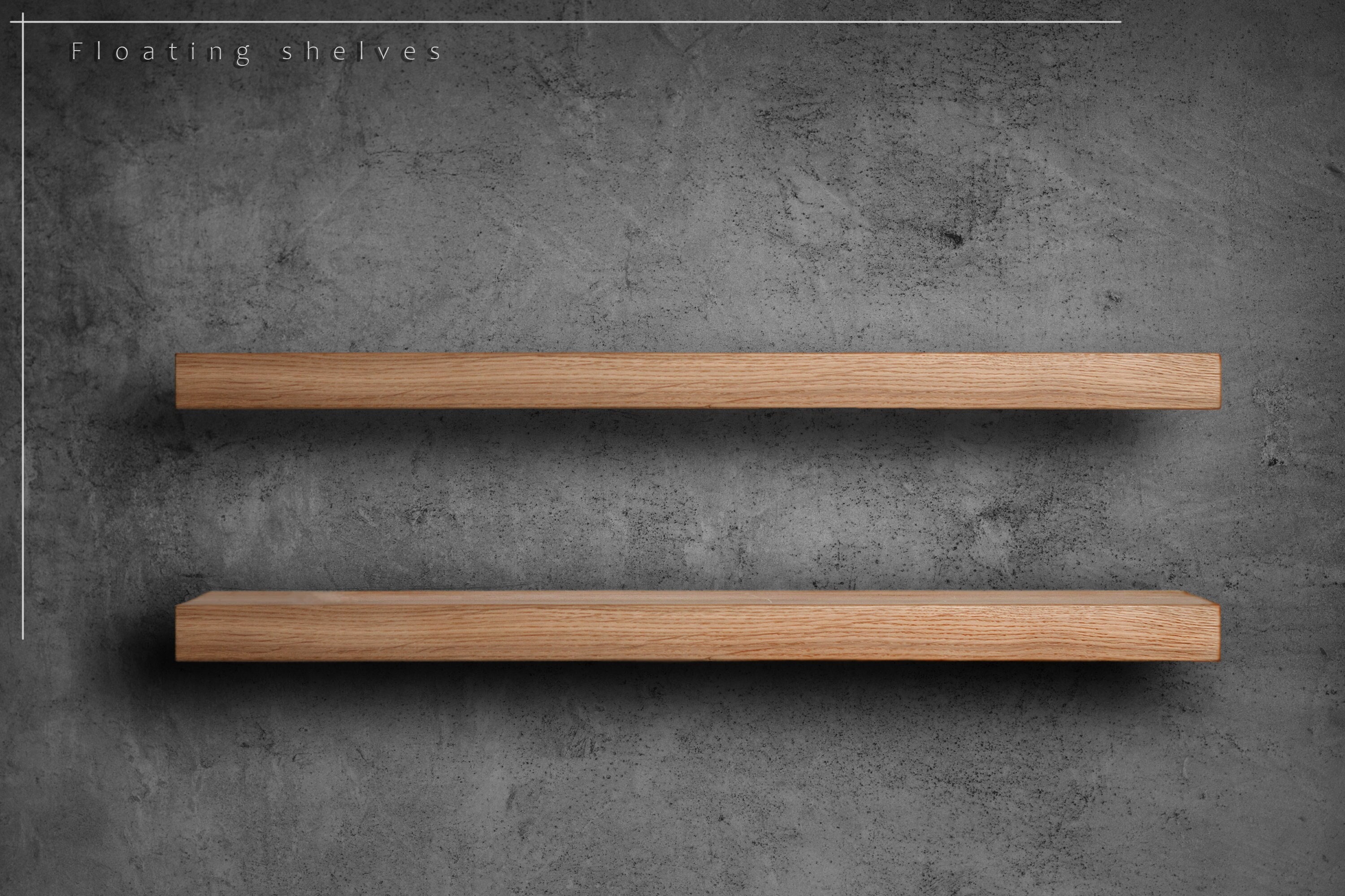 Set of 2 Solid Oak Floating Shelves Custom Size Color, Wooden Wall ...
