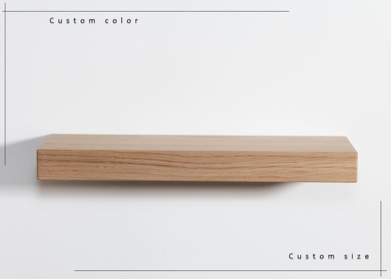 Set of 2 Solid Oak Floating Shelves Custom Size Color, Wooden Wall Shelf for Plant Book Bathroom ...