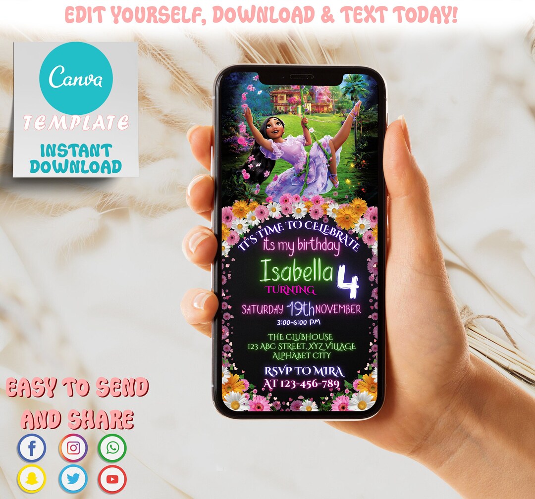 Encanto Mobile Birthday Invitation Editable Encanto Birthday Party ...