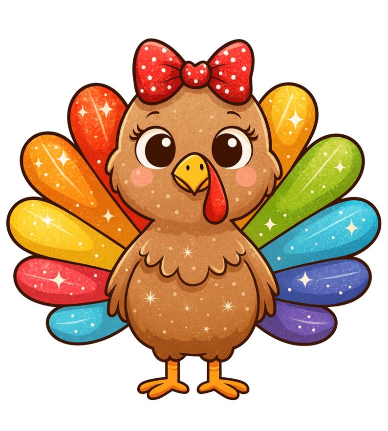 Cute Rainbow Turkey PNG | Personalized Thanksgiving Shirt Design | Fall ...