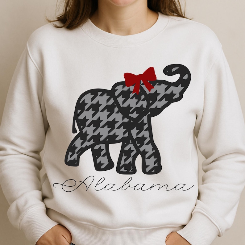 Alabama Elephant PNG | Houndstooth Elephant With Bow | Crimson Tide ...