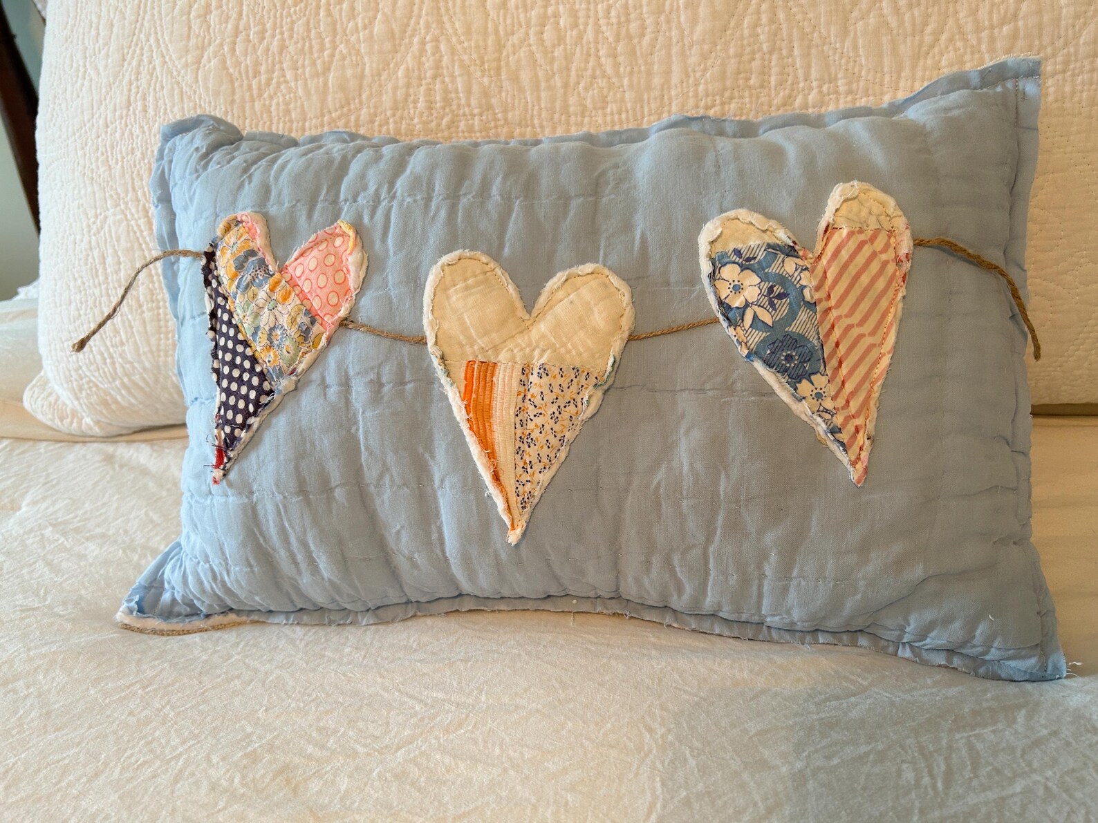 Quilted Hearts Pillow Vintage 10x7 Inches on a Line Throw Pillow - Etsy