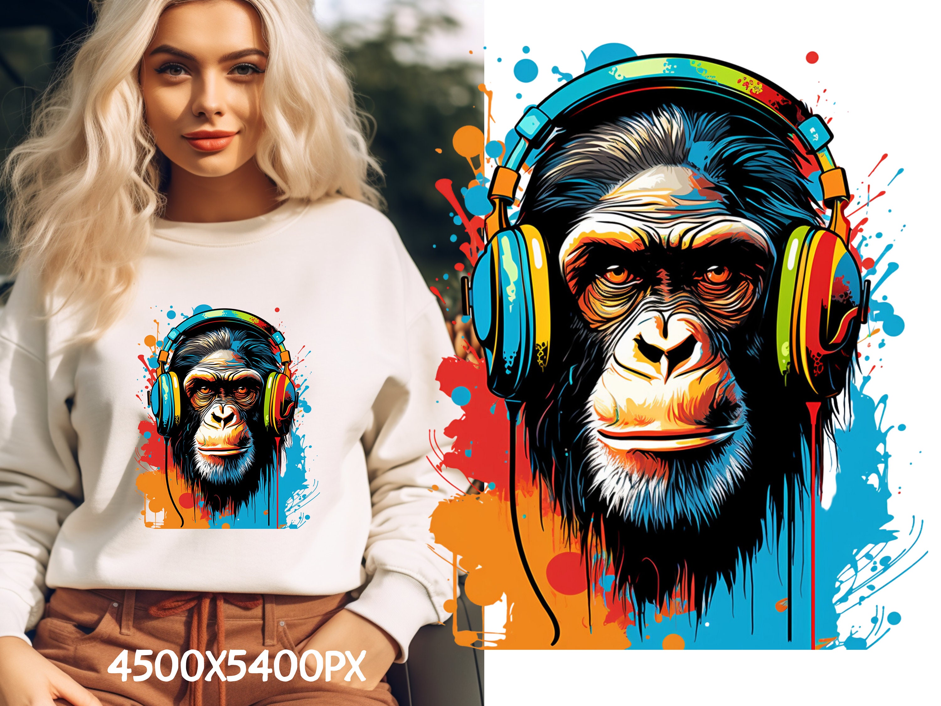 Monkey With Headphones Png for Shirt Designs, Sublimate Designers, Png ...