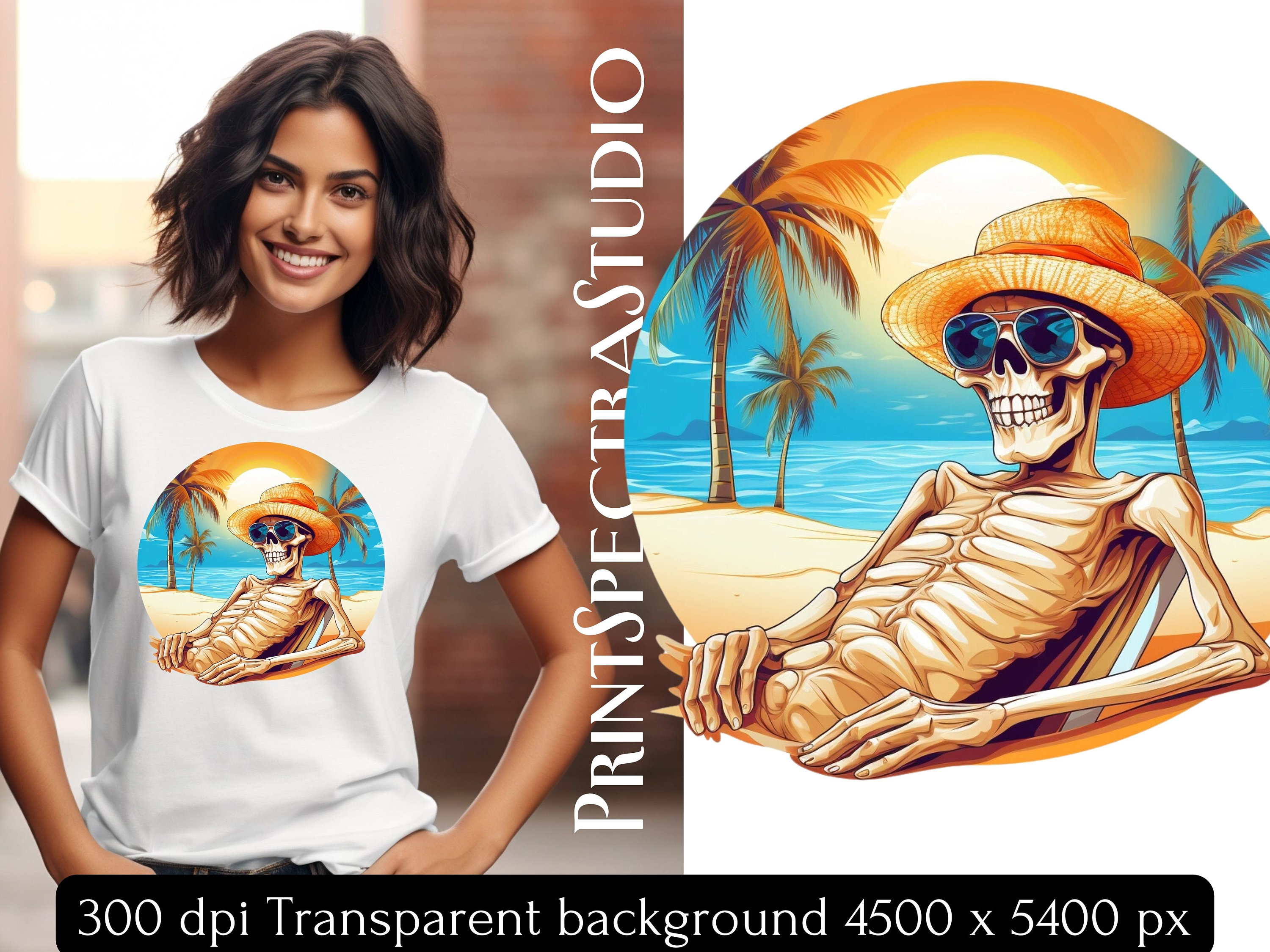Skeleton Summer Holiday PNG, Aloha Beach Sun Sand Salt Funny Skeleton ...