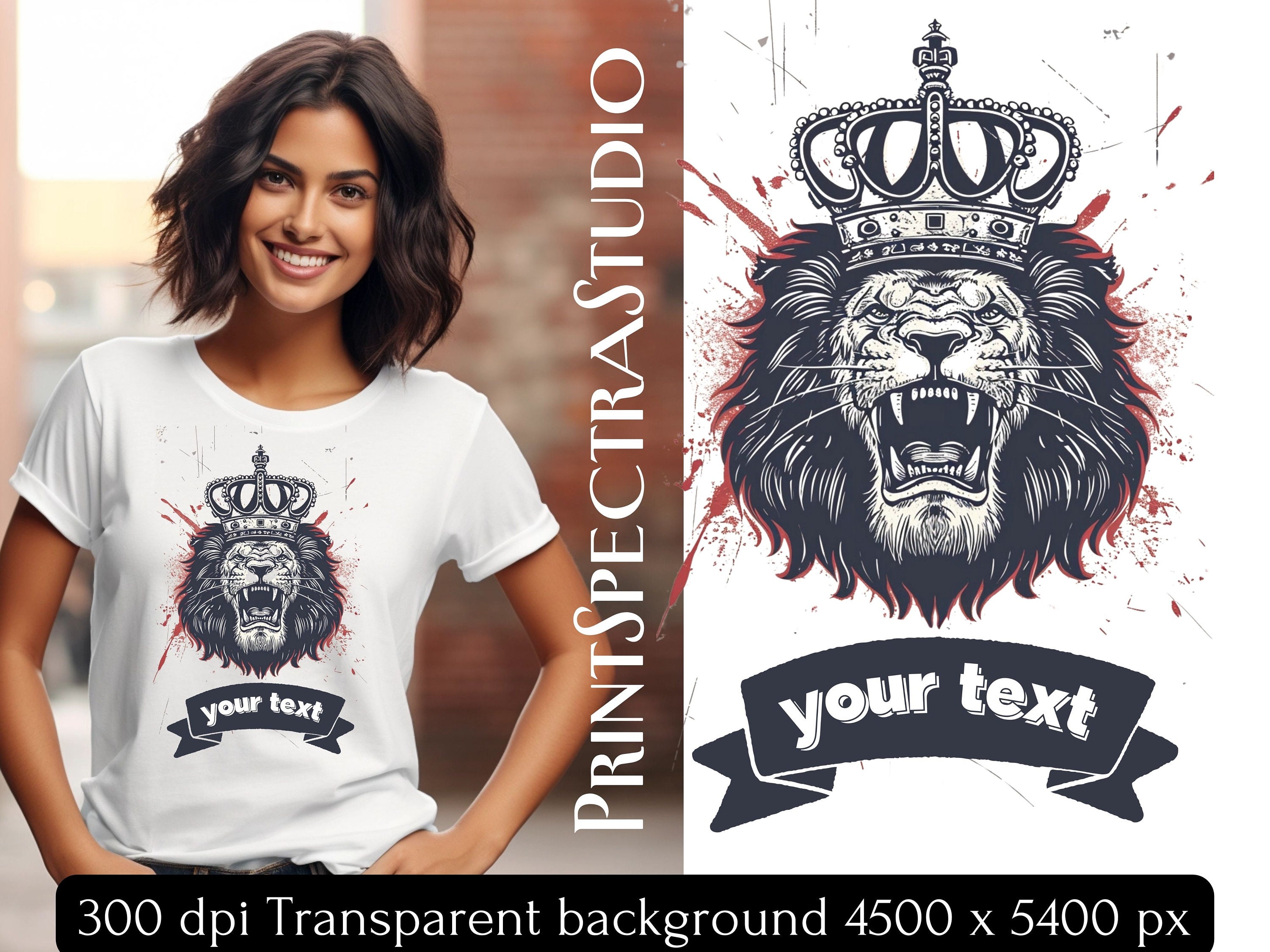 Roaring Lion Your Text PNG, Lion Portrait, Colorful Lion Sublimation ...