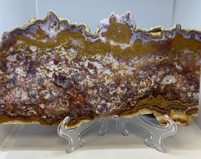 Polished Cathedral Agate Slab, Polished Agate Display Specimen, Stand ...
