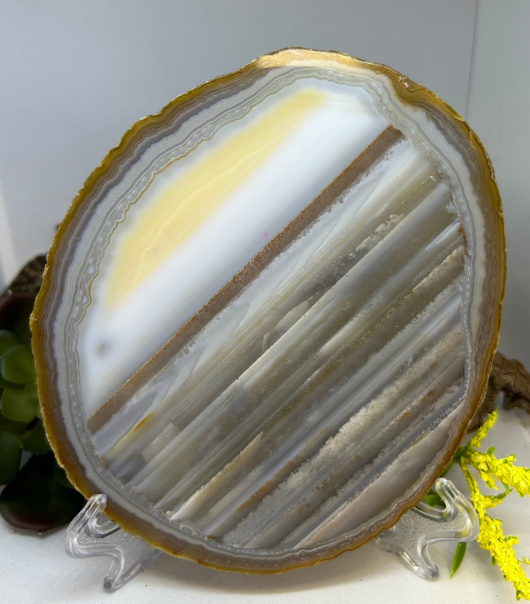 Polished Waterline Agate Slab, Brazilian Agate, Agate Display Specimen ...