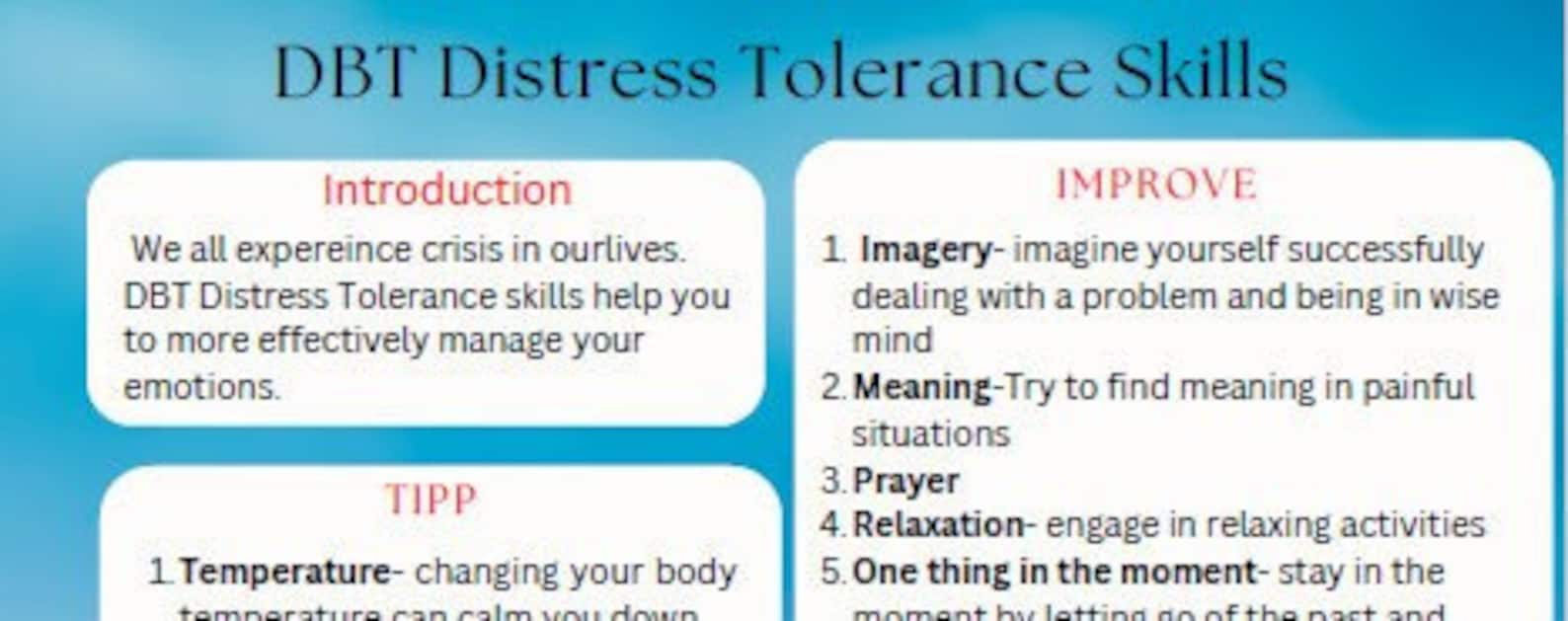 DBT Distress Tolerance Cheat Sheet - Etsy