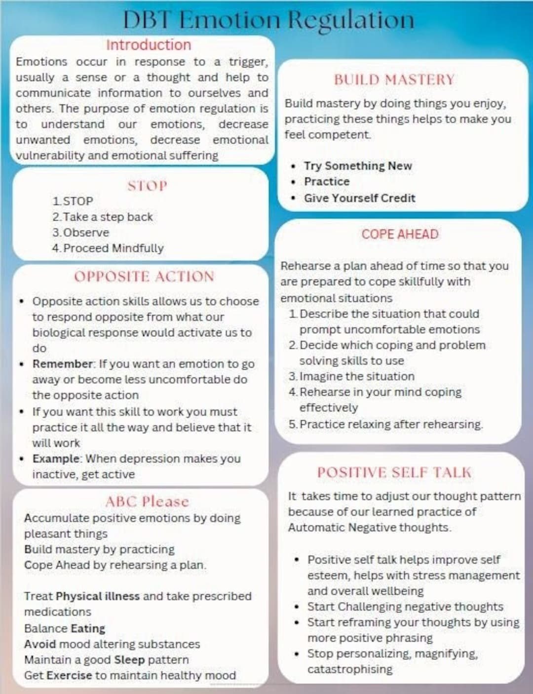 DBT Emotion Regulation Skills Cheat Sheet - Etsy