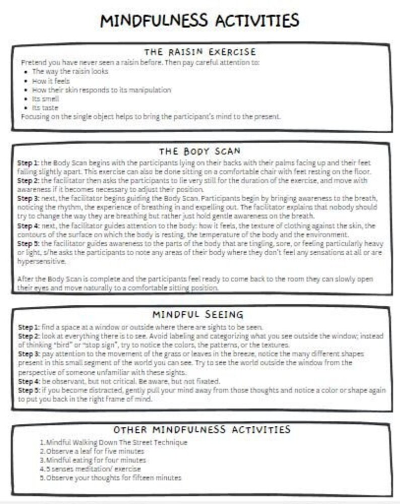 Mindfulness Activities Worksheet - Etsy