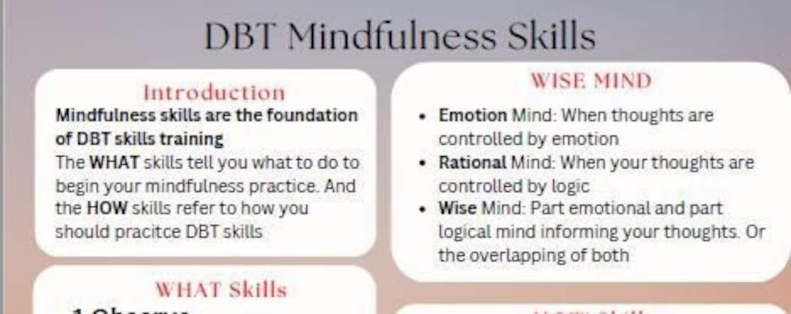 DBT Mindfulness Skills Cheat Sheet - Etsy