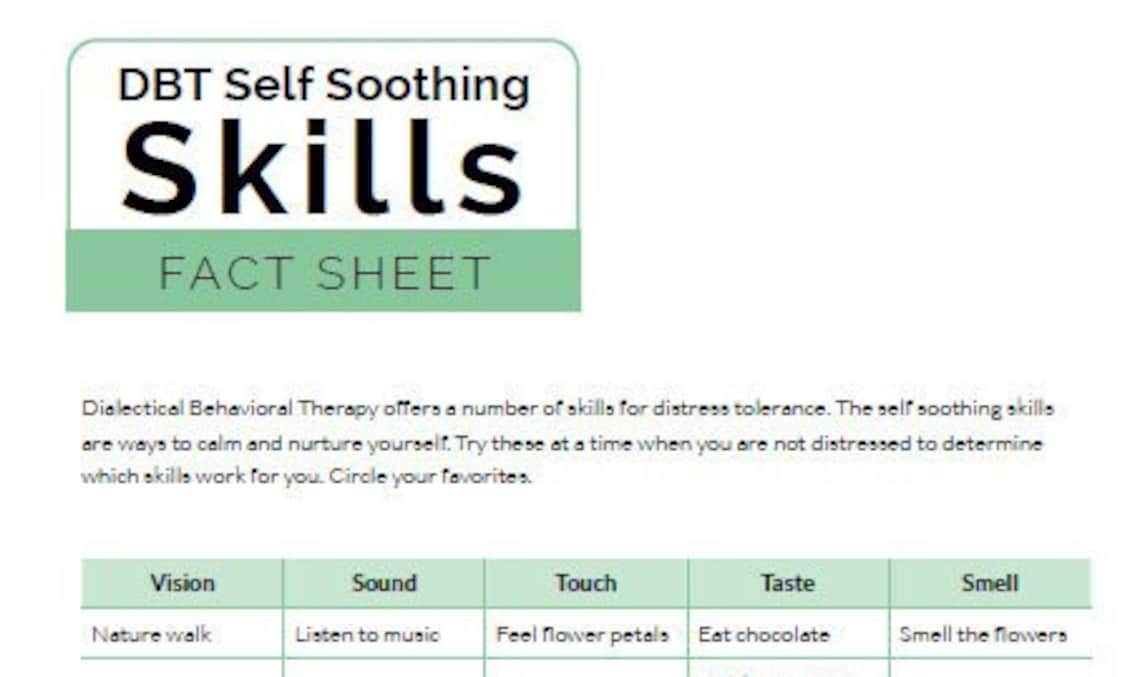 DBT Self Soothing and Coping Skills Work Sheet - Etsy