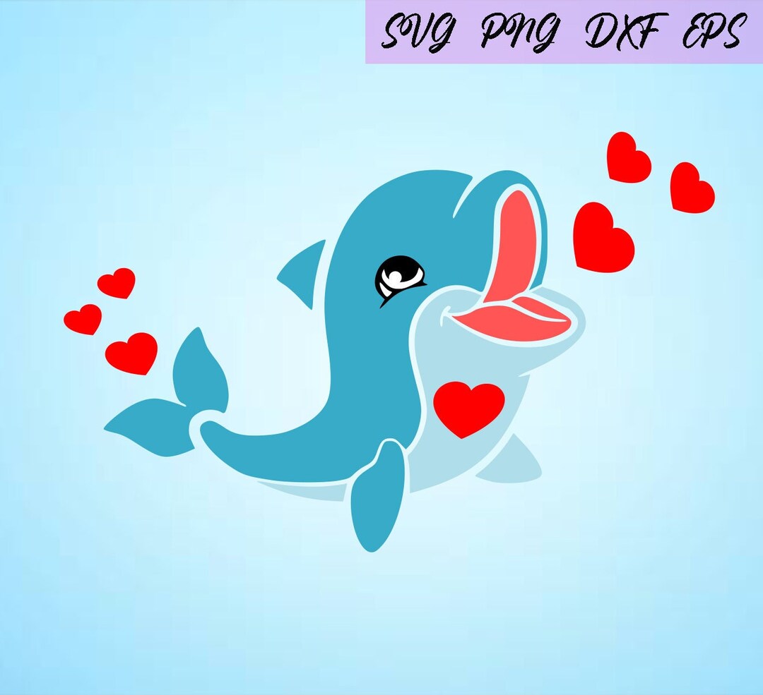 Dolphin With Hearts Digital Design for Printing, Cricut and Cutting ...