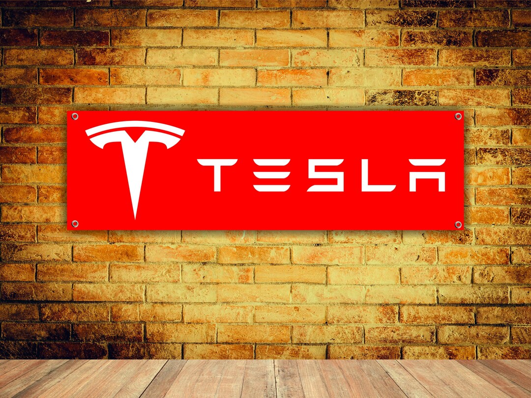 TESLA Logo Banner Vinyl Garage Sign,office or Showroom, Flag, Racing ...