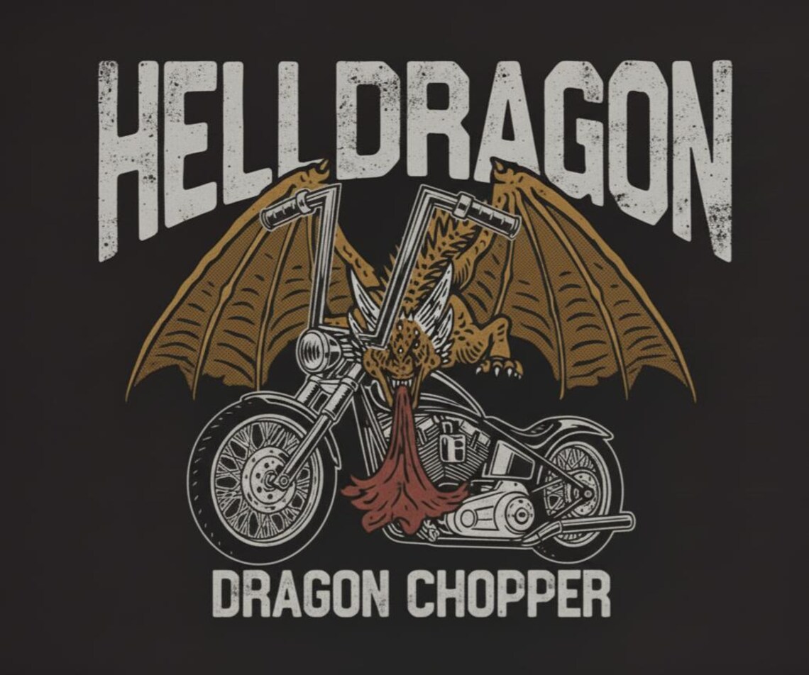 HELLDRAGON DRAGON CHOPPER Printable Art | Biker Tattoo Style Digital ...